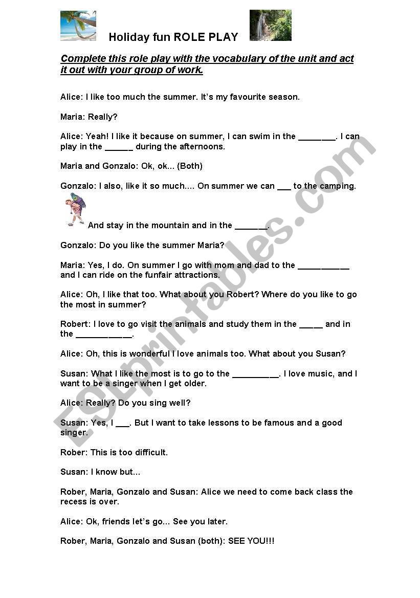 ROLE PLAY ABOUT SUMMER VACATION´S PLANS - ESL worksheet by unaquepudo