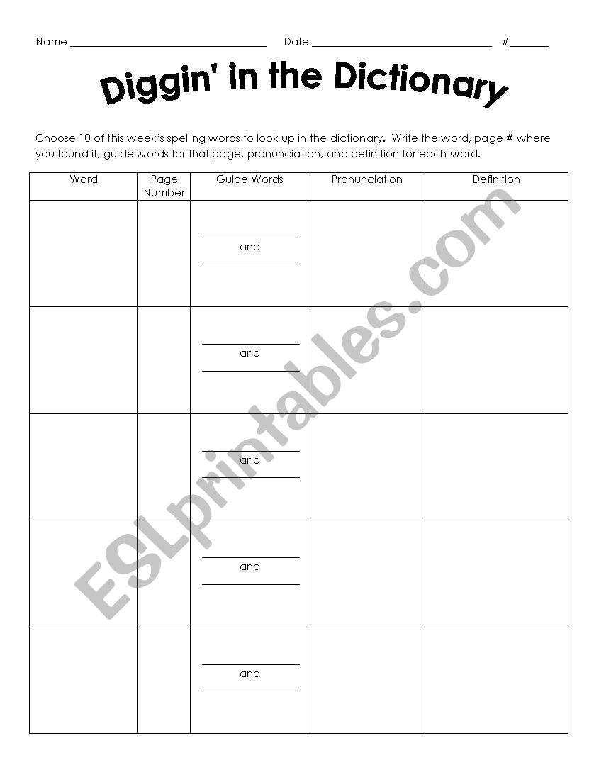 English worksheets: Diggin´ in the Dictionary