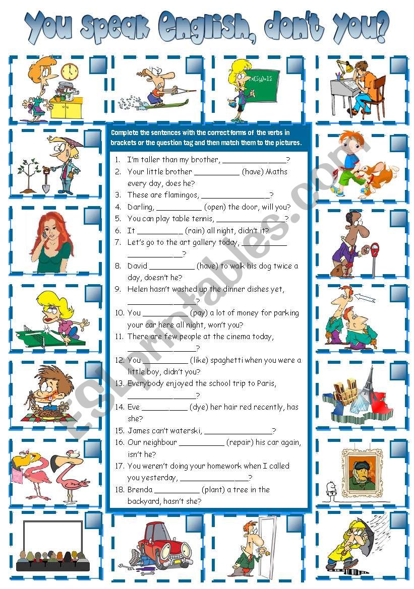 You speak English, don´t you? - question tags (B&W + KEY included ...