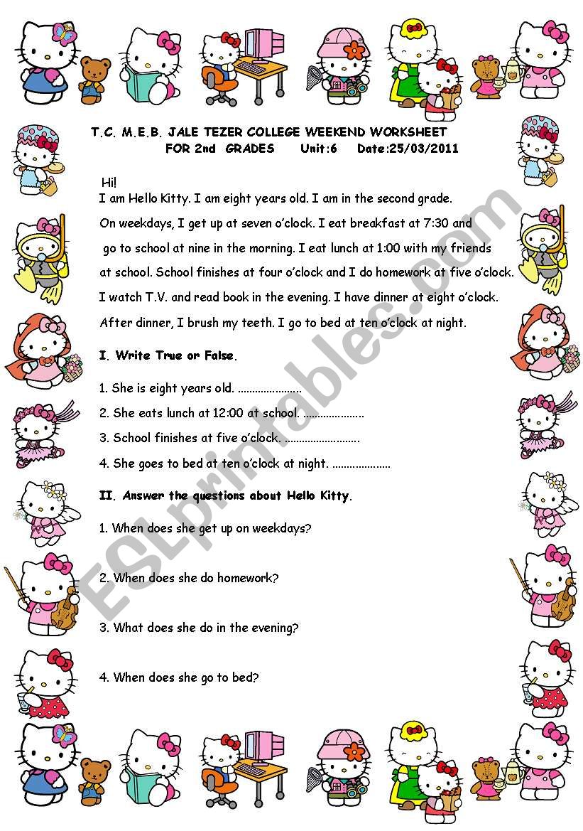 Hello Kitty´s Daily Routines - ESL worksheet by yasmin_en