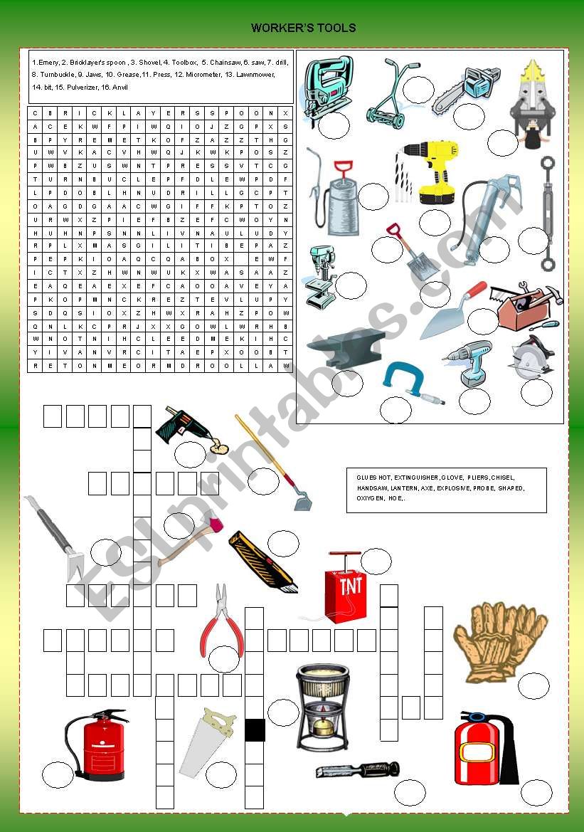 WORKER´S TOOLS - KEY INCLUDED - ESL worksheet by Ell@