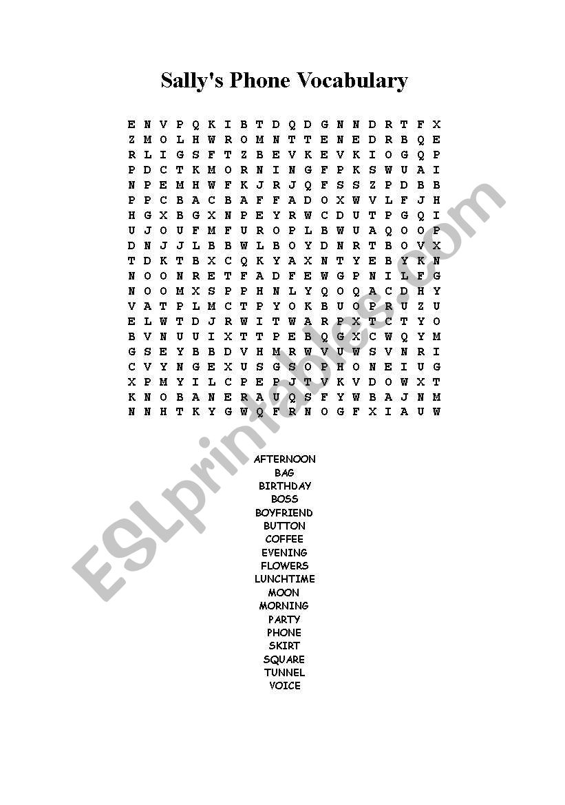 English worksheets: Sally´s Phone Wordsearch Puzzle