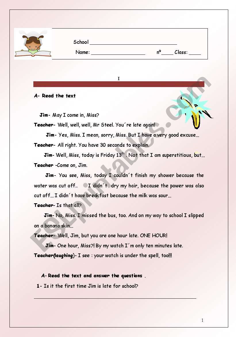 I´m late - ESL worksheet by helenavelho