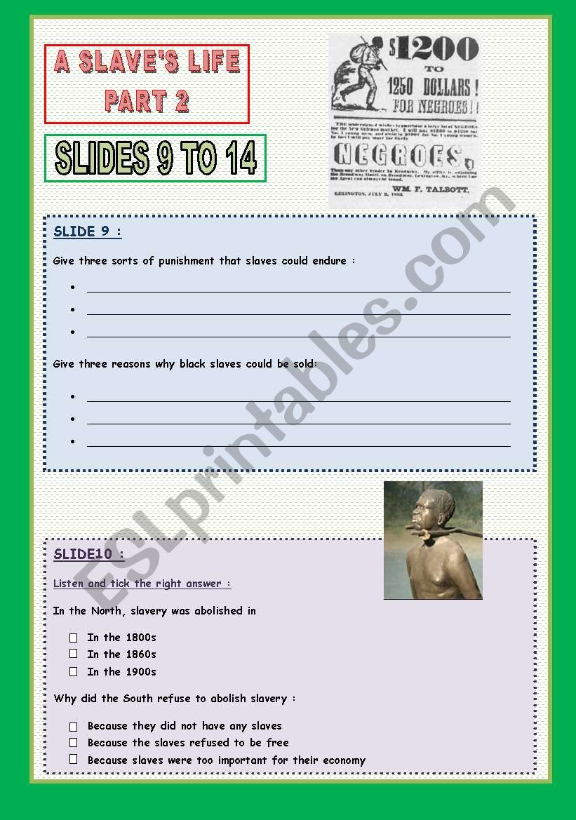 A SLAVE´S LIFE - READING & LISTENING + LINK Part 2: slides 9 to 14 ...