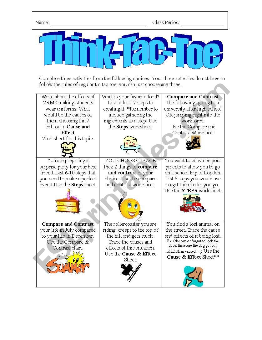 Think Tac Toe ESL Worksheet By Sclewis7