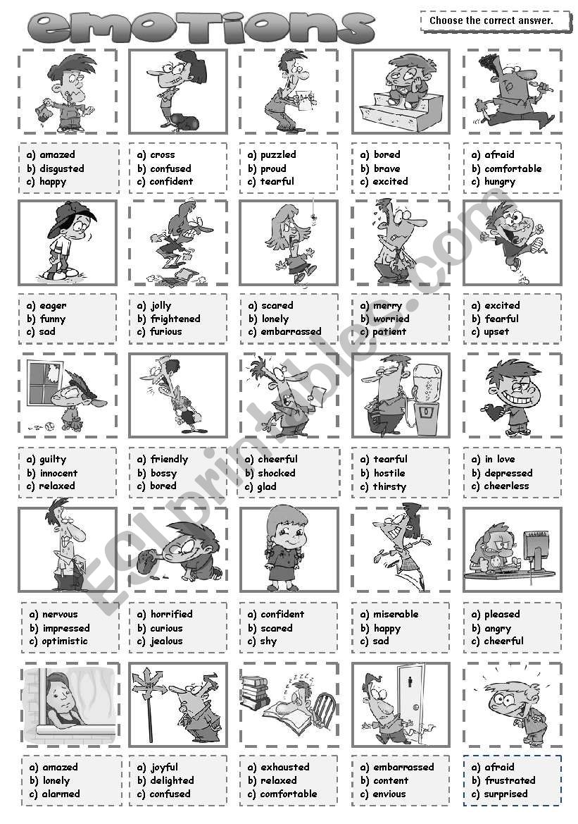 Feelings And Emotions Multiple Choice Worksheet