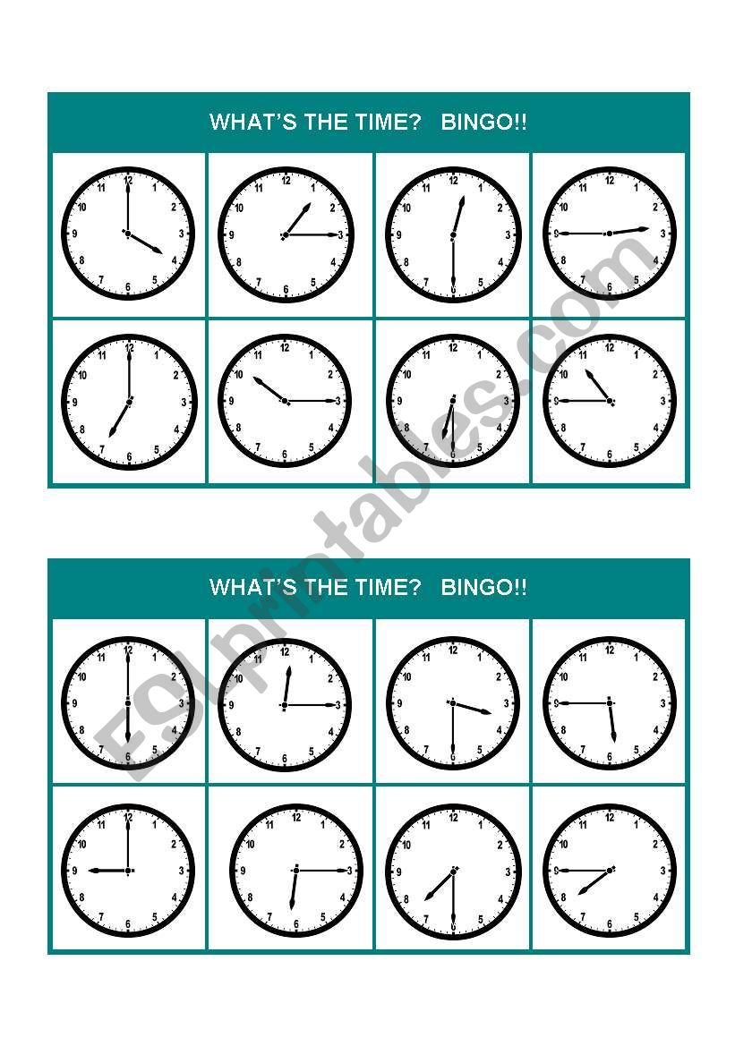 What´s the time? Bingo! (Set 2 of 3) - ESL worksheet by nolive