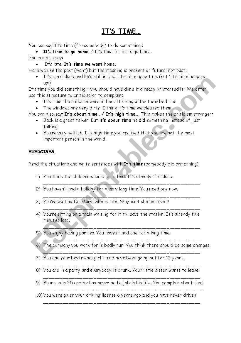 It´s time to - ESL worksheet by boomer33