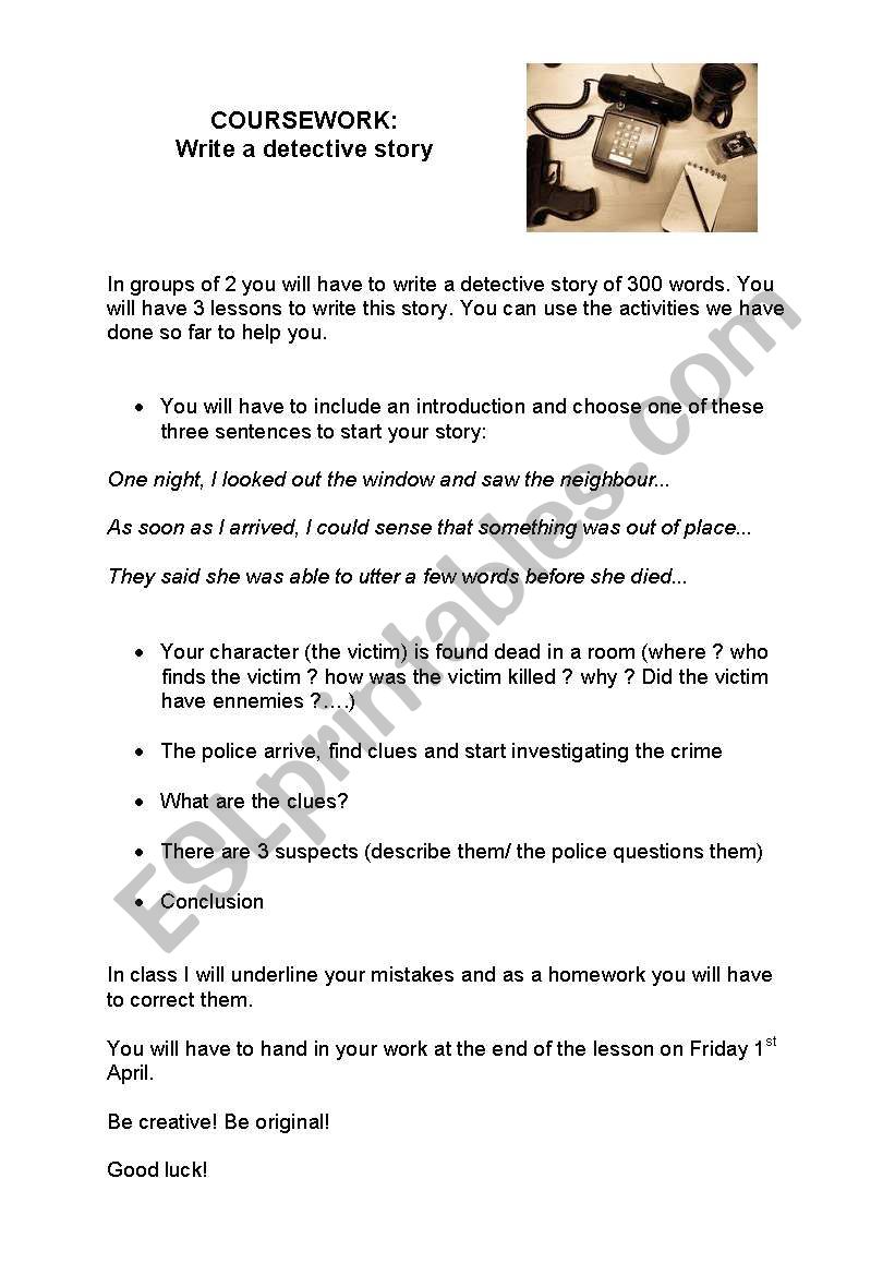 Writing Create Your Detective Story ESL Worksheet By Annelaure