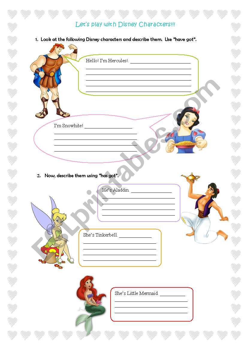 LetÂ´s play with Disney characters! - ESL worksheet by valesc