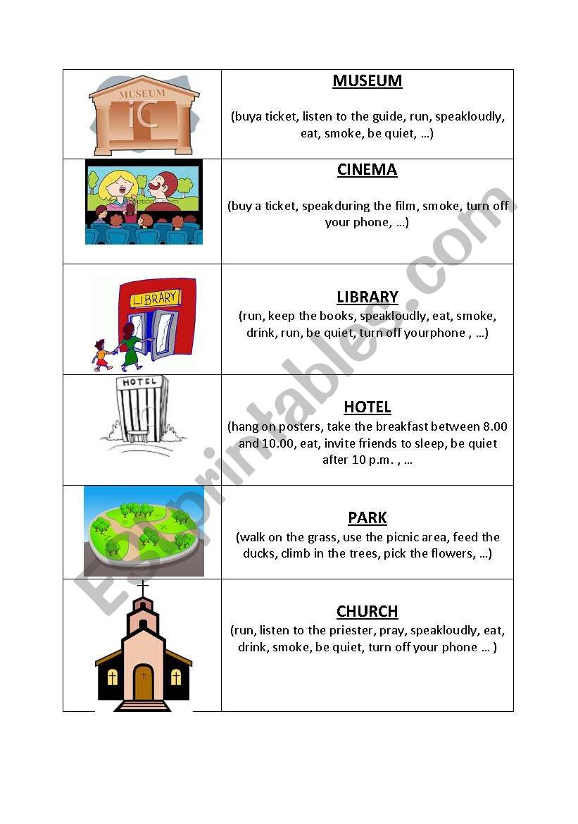 speaking exercise must mustn´t with public places - ESL worksheet by gelapa