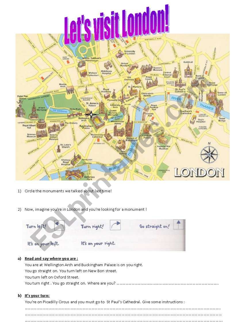 Let´s visit London! A Map ( 1/4) - ESL worksheet by steelcity