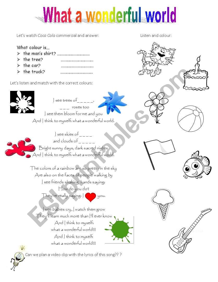 Wonderful World - let´s practice colours and have some fun! - ESL ...