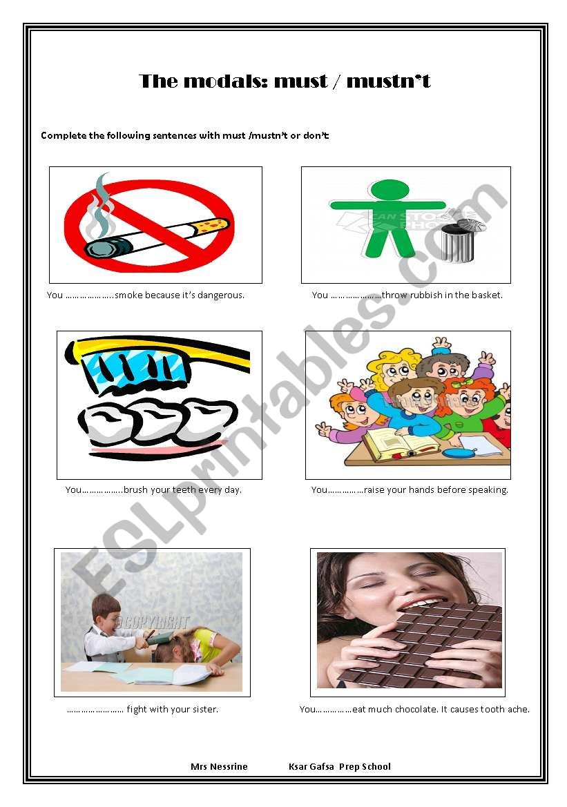 the modals must / mustn´t - ESL worksheet by nessrine78