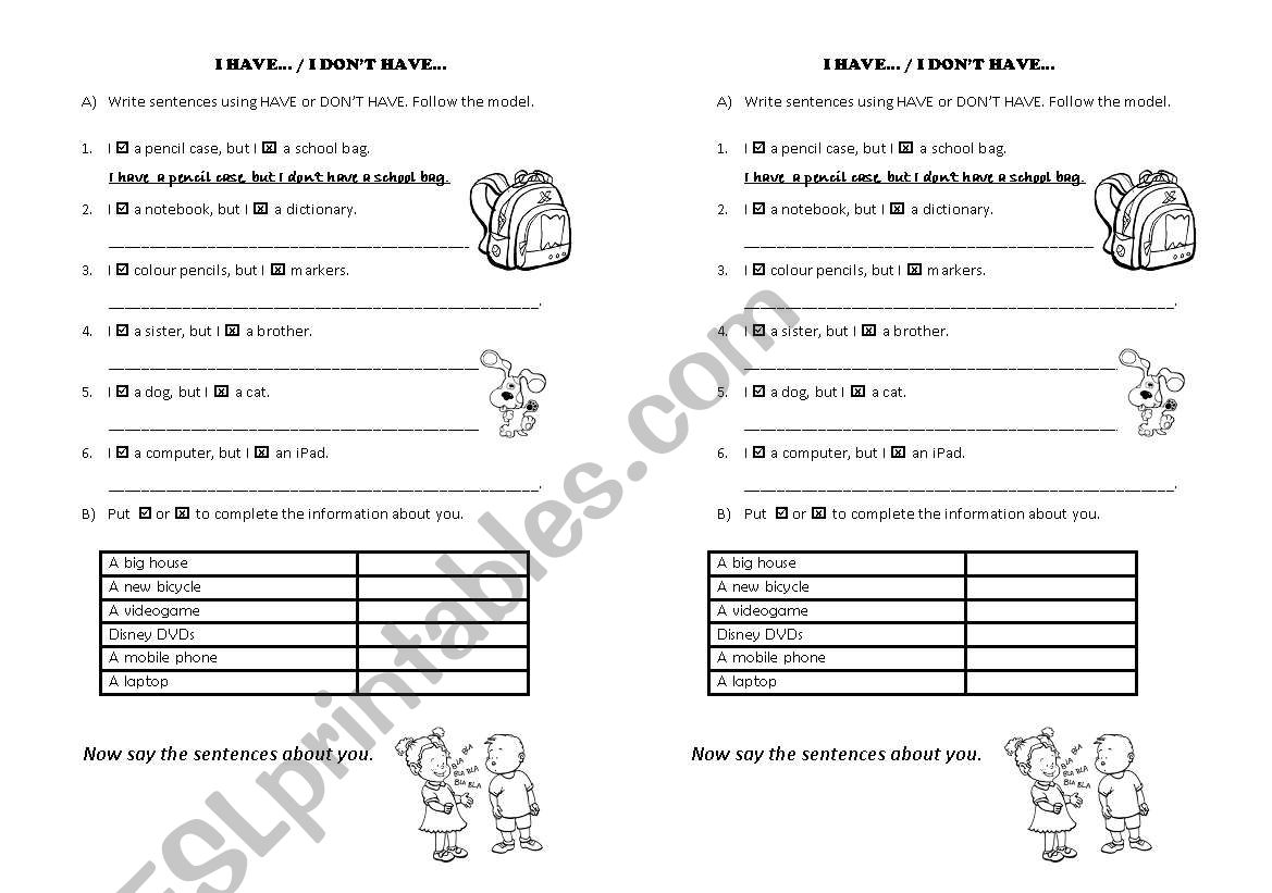 I have I don´t have - ESL worksheet by luveira