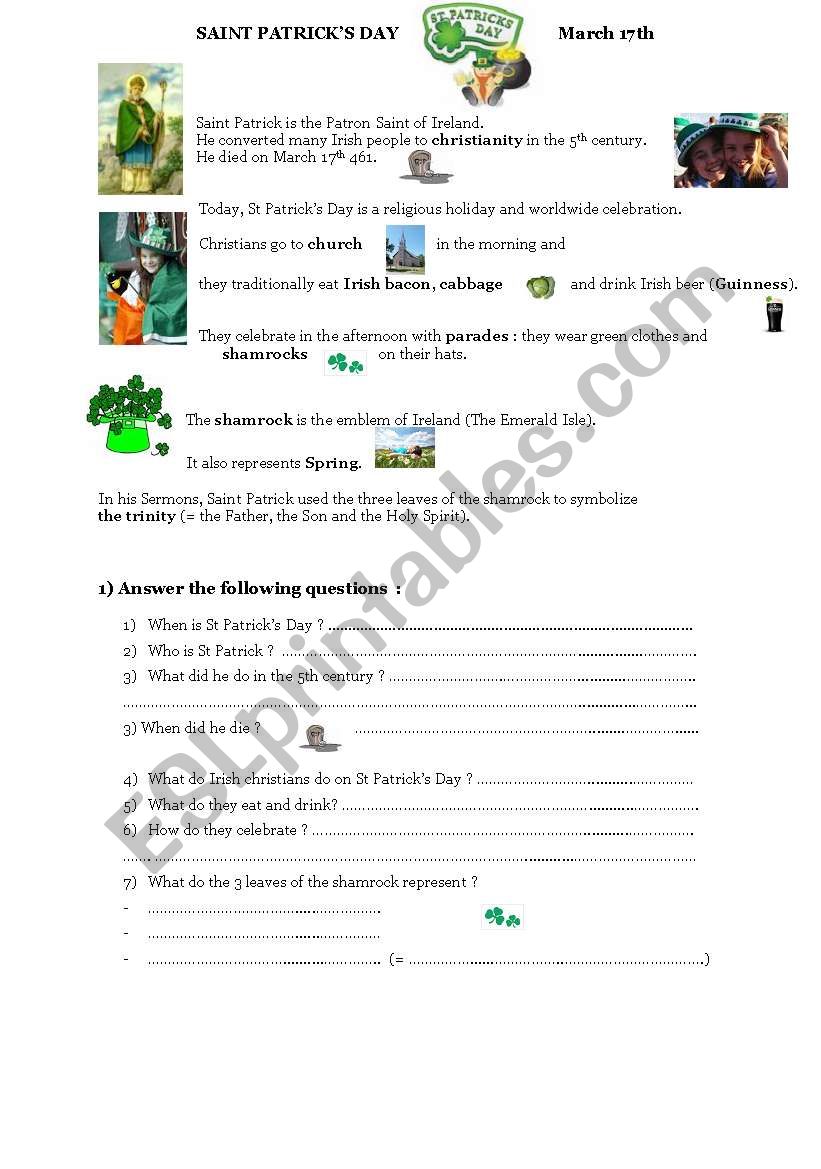St Patrick´s Day - ESL worksheet by Flo la française