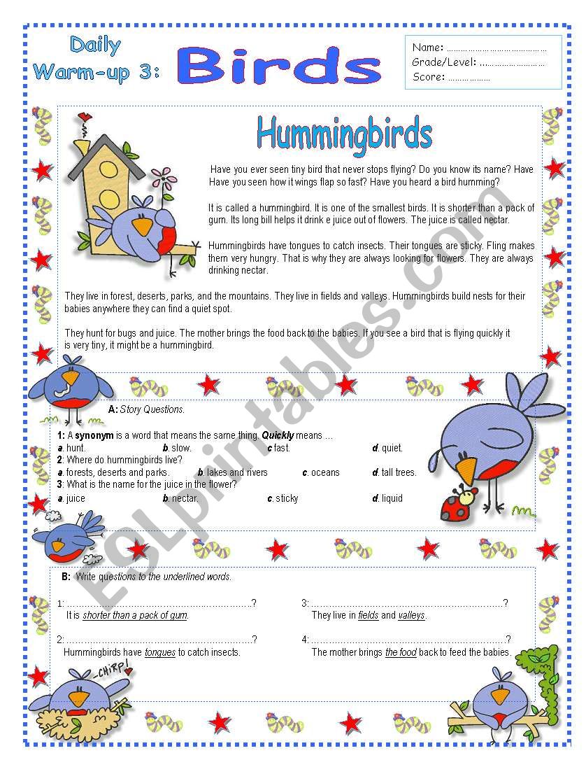 Daily Warm â€“ Ups 3 (3/10) Key included - ESL worksheet by Silvy_E