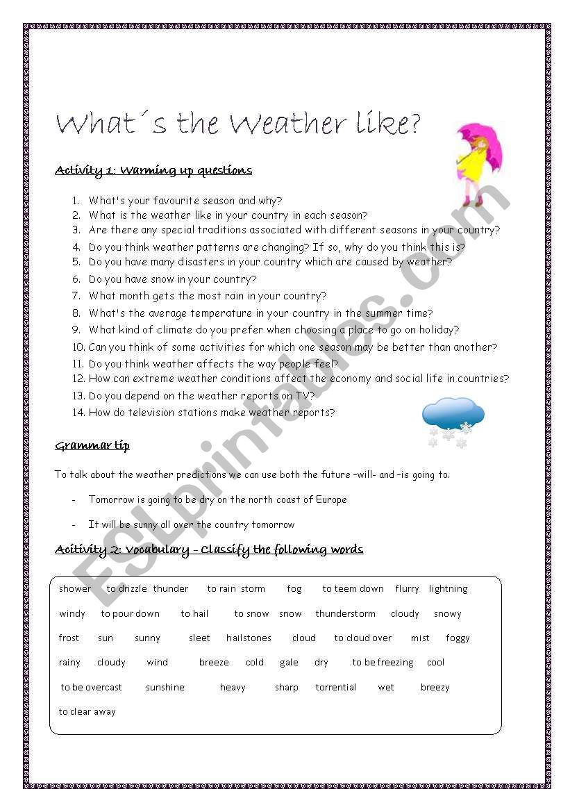 WHAT´S THE WEATHER LIKE? - Lesson Plan - ESL worksheet by lotas
