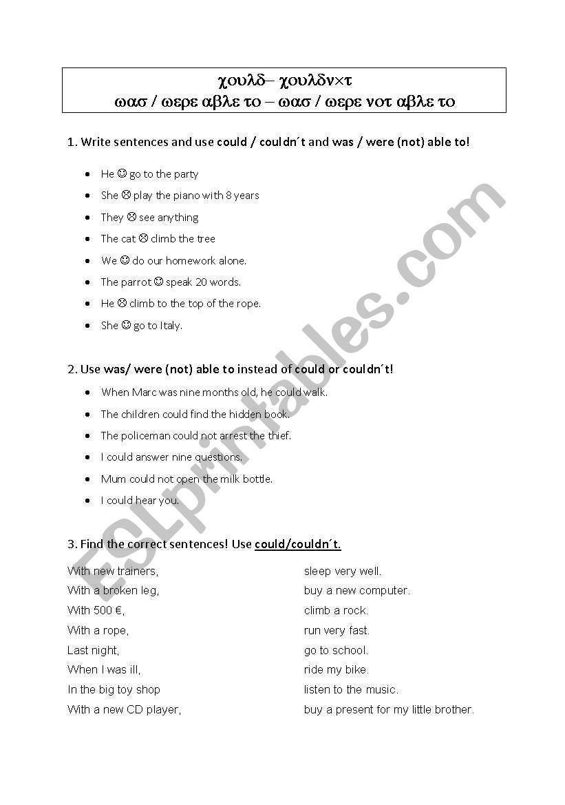 could/couldn´t, was/were (not) able to - ESL worksheet by dosipichler