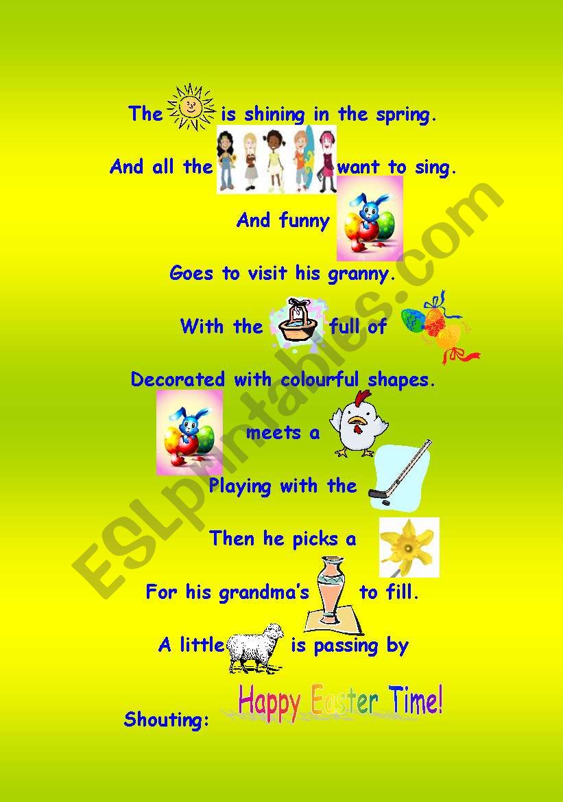 Easter poem - ´read the pictures´ - ESL worksheet by lady_alicze