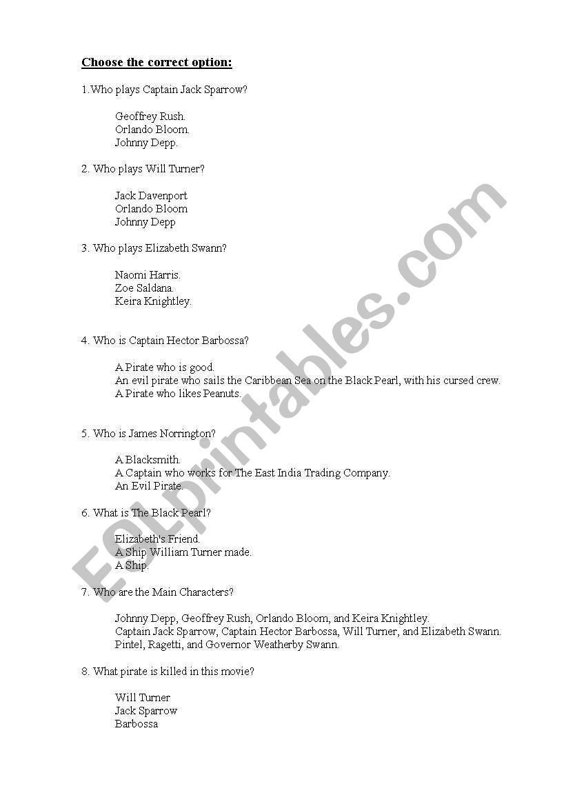 The pirates of the Caribbean “THE CURSE OF THE BLACK PEARL” - ESL ...