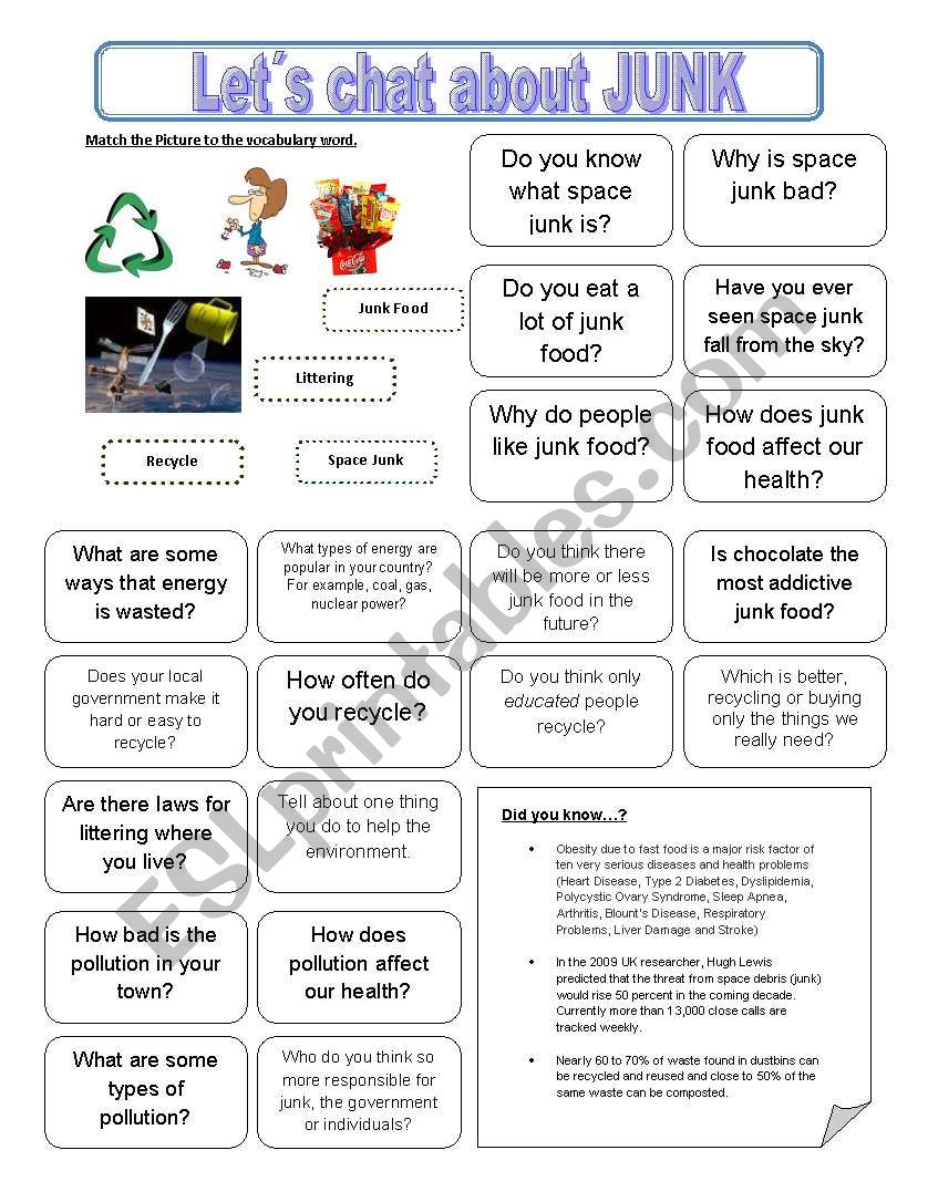 Let´s chat about JUNK - ESL worksheet by swanhime