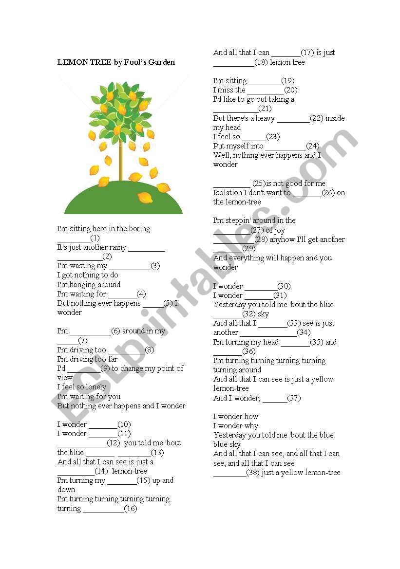Lemon-tree, by Fool´s Garden - ESL worksheet by besegar