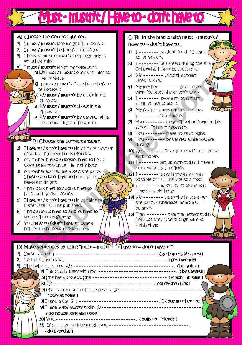 MUST - MUSTN´T / HAVE TO - DON´T HAVE TO - ESL worksheet by lady_gargara