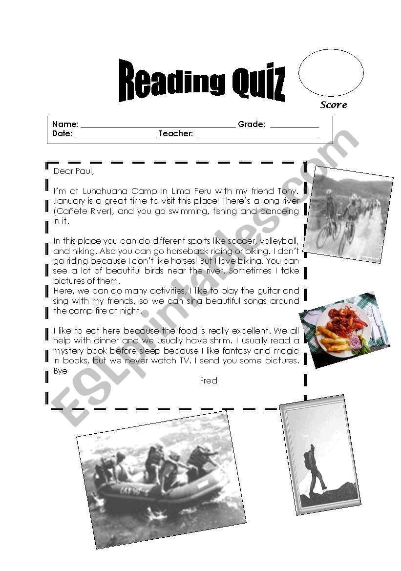 Reading Quiz - Lunahuaná _ Peru - ESL worksheet by mecch71