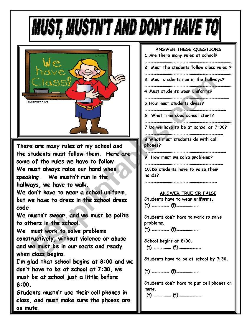 MUST, MUSTN´T AND DON´T HAVE TO - ESL worksheet by GIOVANNI