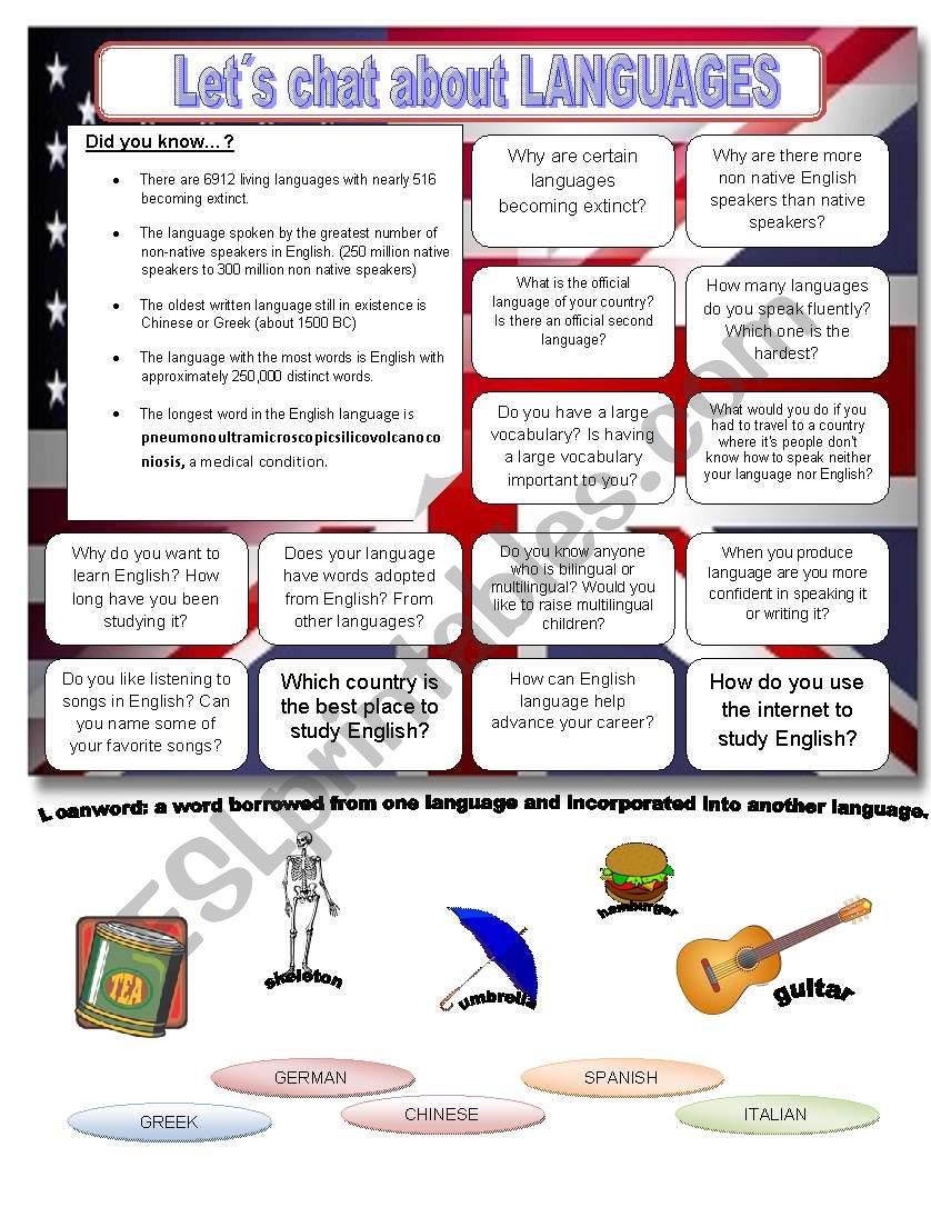 Let´s chat about LANGUAGES - ESL worksheet by swanhime