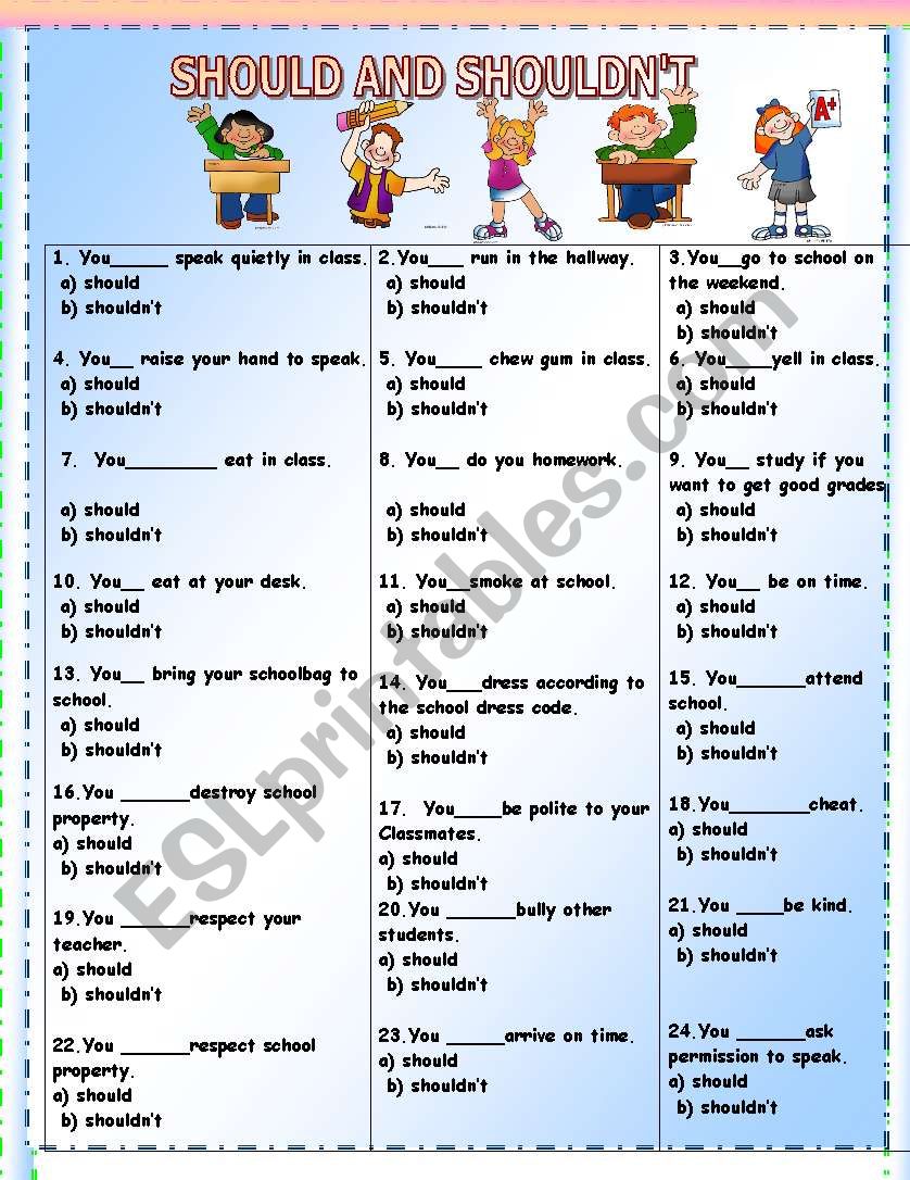 SHOULD AND SHOULDN´T - ESL worksheet by GIOVANNI