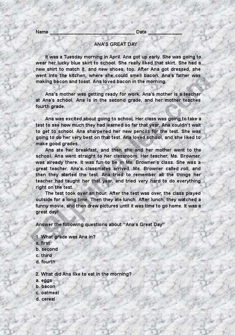 Ana´s great day - ESL worksheet by tientien
