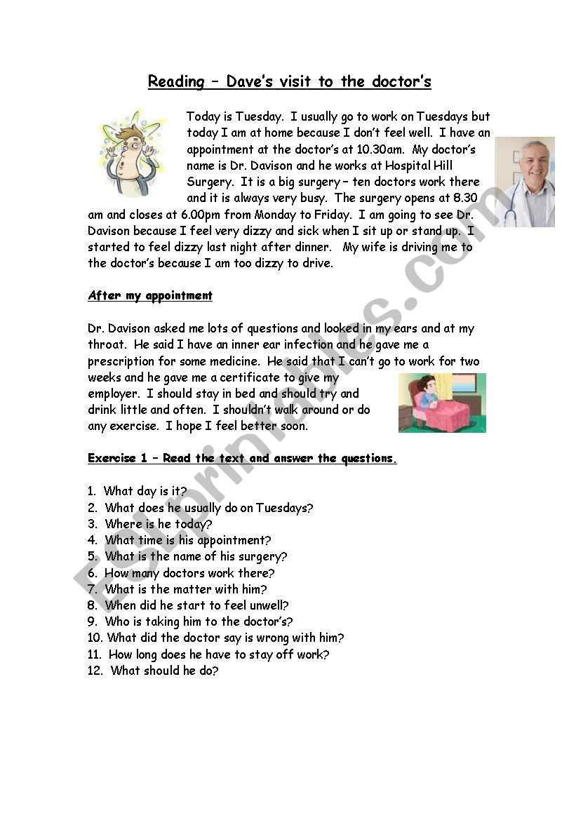 At the doctor´s - reading - ESL worksheet by kaz76