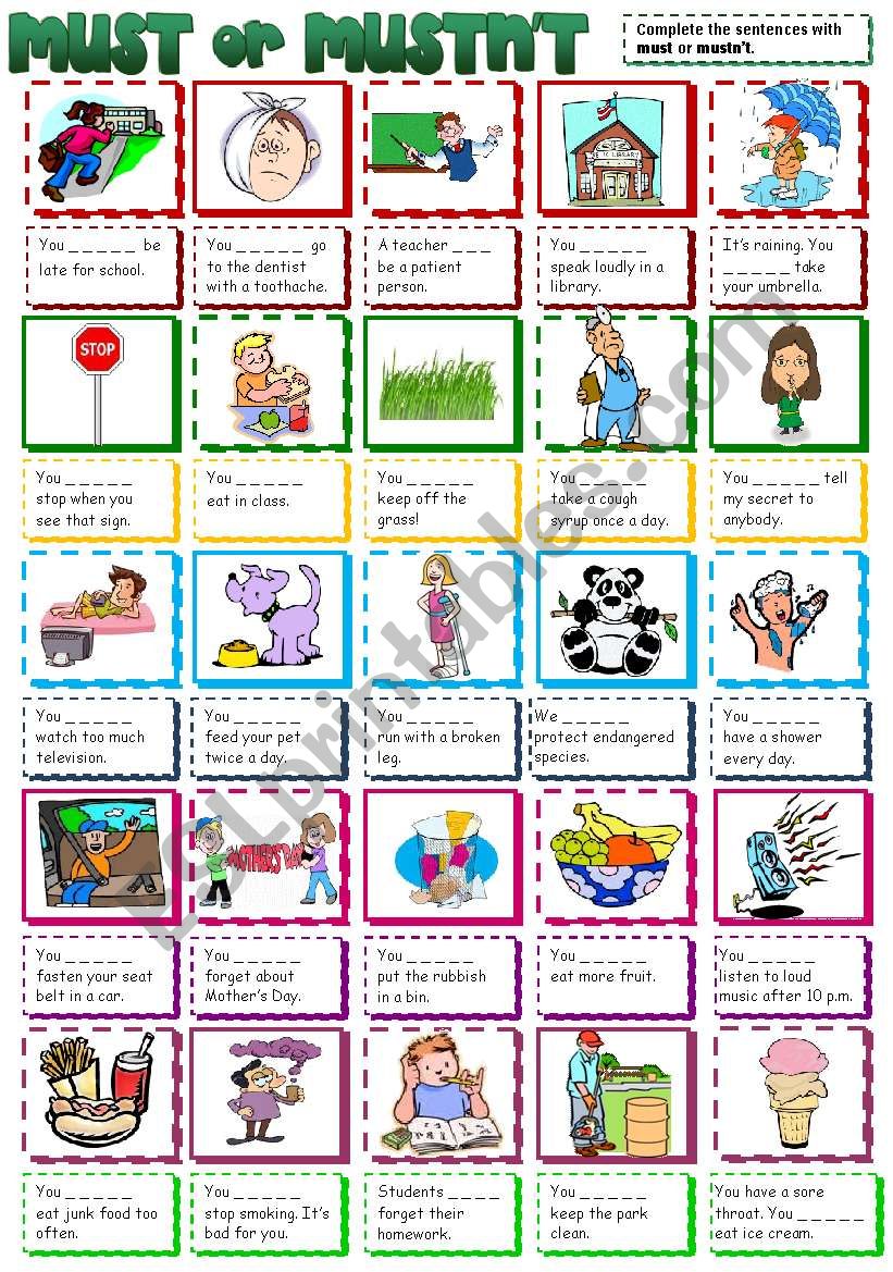 MUST or MUSTN´T (B&W + KEY included) - ESL worksheet by mada_1