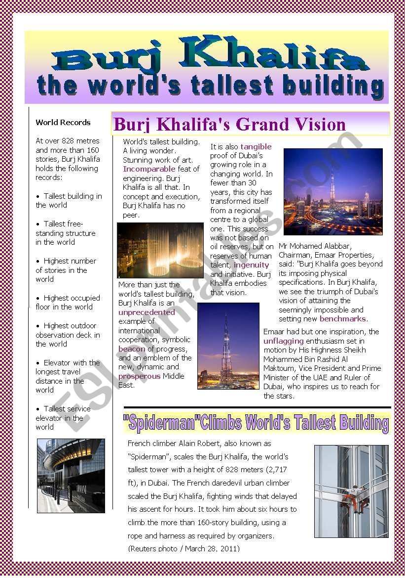 the world´s tallest building - ESL worksheet by LILIAAMALIA