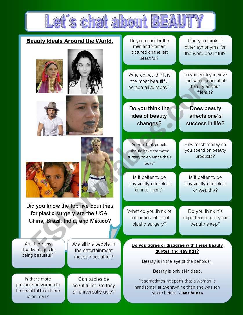 Let´s chat about BEAUTY - ESL worksheet by swanhime