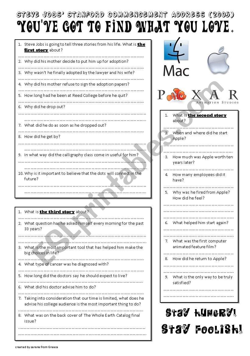 You´ve got to find what you love (video listening + third conditional ...