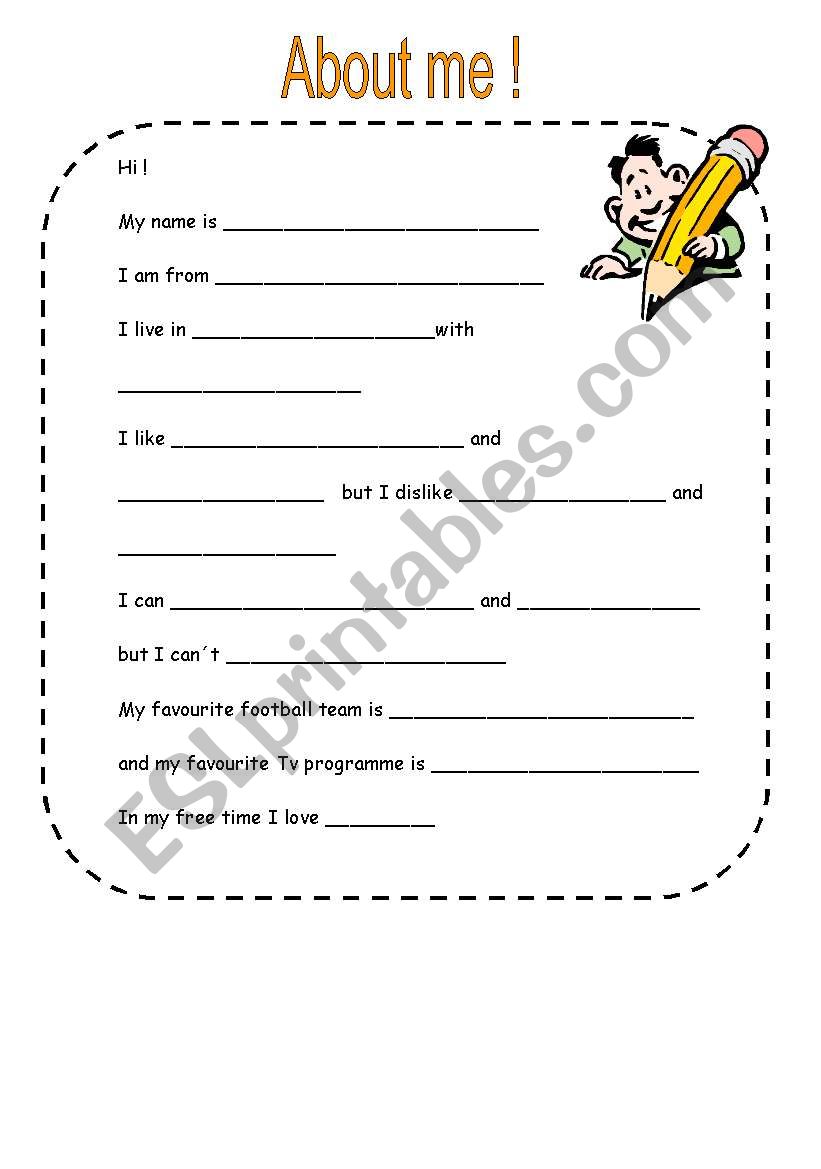 let´s write or speak about you !!!! - ESL worksheet by ...