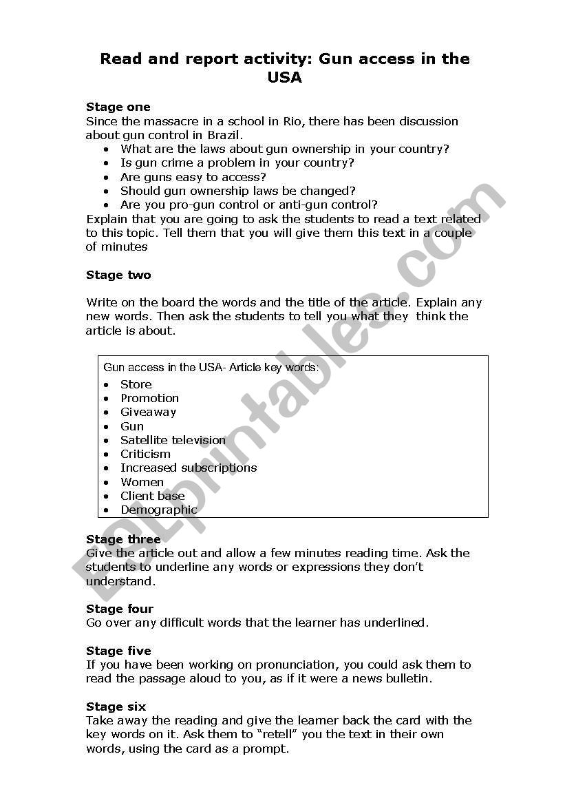 Reading: Newspaper article ´US electronics chain offers free guns to TV ...