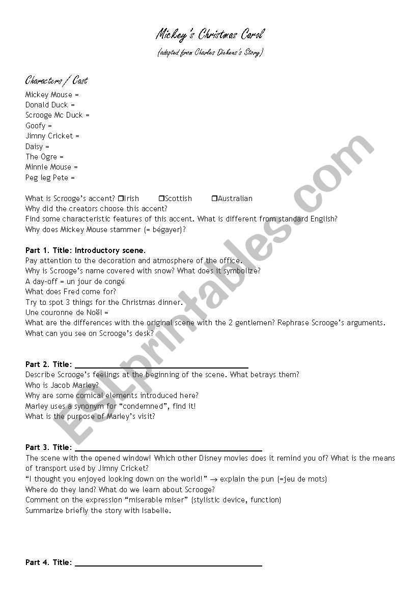 Mickey´s Christmas Carol Worksheet - ESL worksheet by Poutche