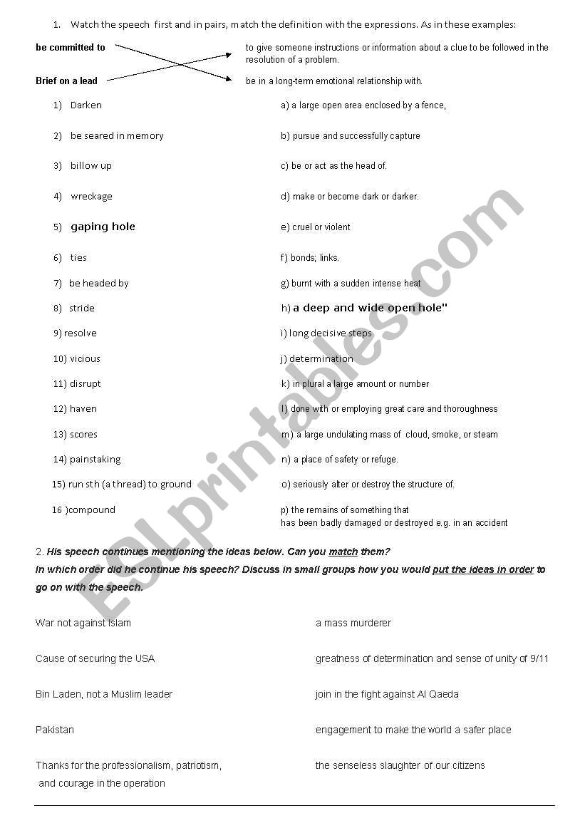 Obama´s announcement 1st May Osama bin Laden´s death - ESL worksheet by ...