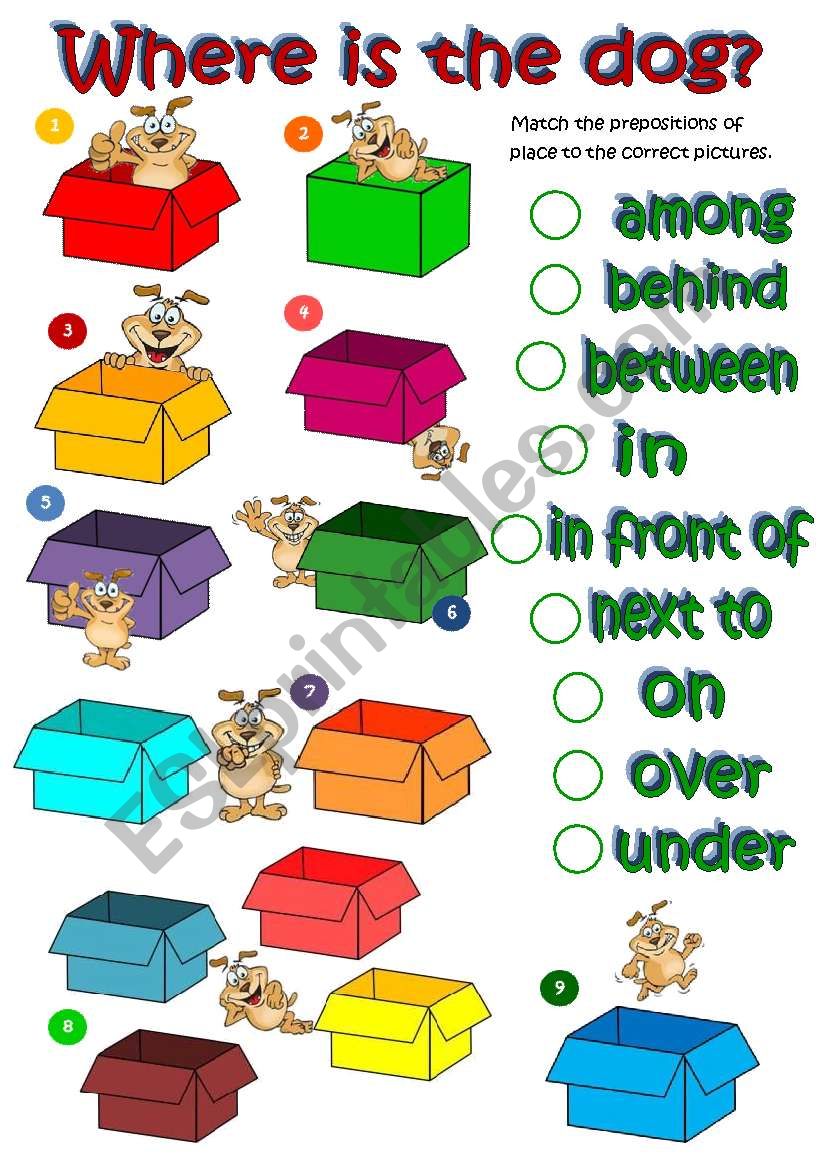 Where´s the dog? - prepositions of place (B&W included) - ESL worksheet ...
