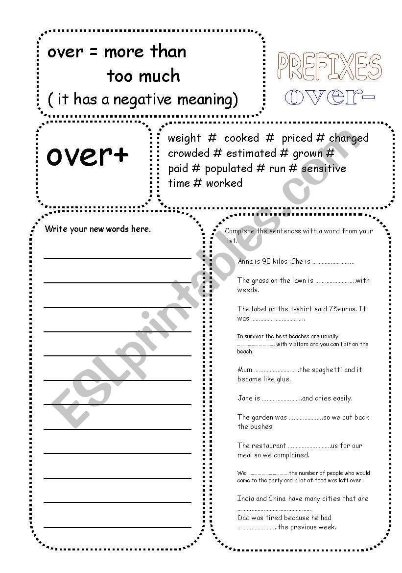 Prefix Over Worksheet Prefix New Literacy Center Pre