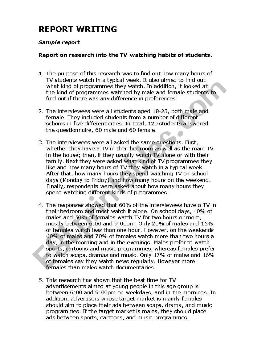 Report Writing Worksheet ESL Worksheet By Stevendavidson111
