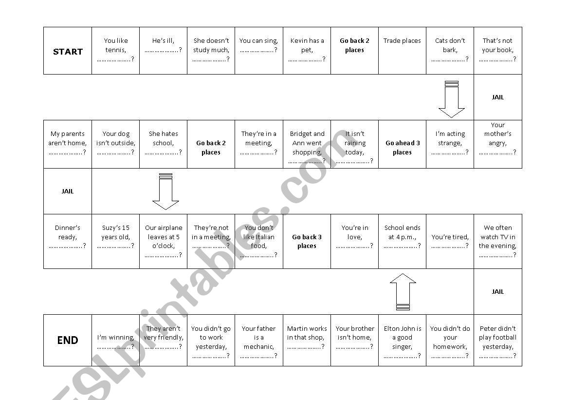 Boardgame question tag questions - ESL worksheet by darline_