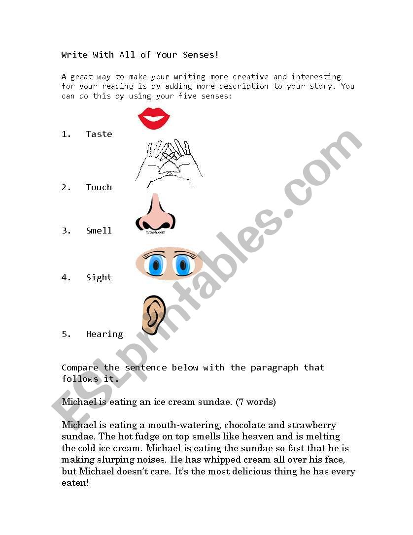 English Worksheets Using Sensory Details