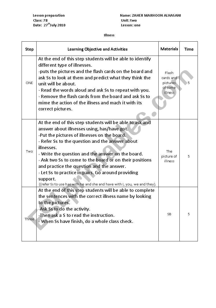 Lesson Plan ESL Worksheet By Muneer1