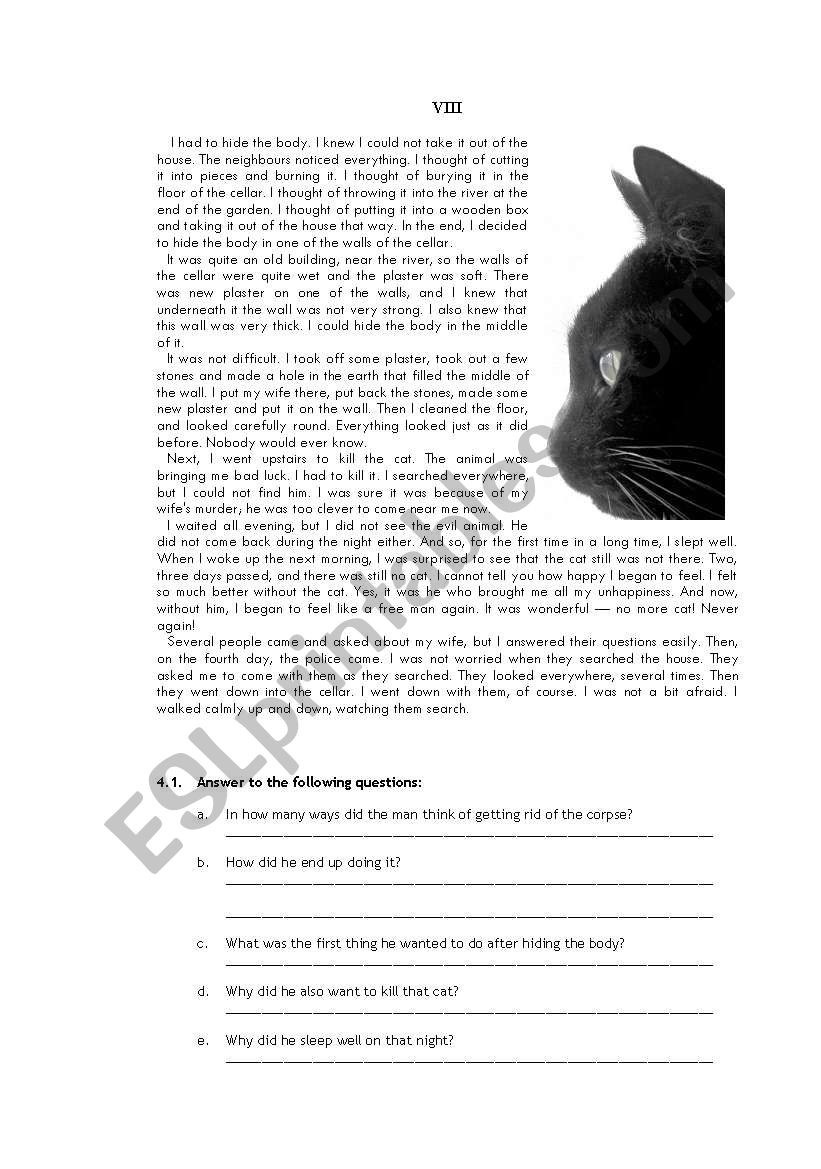 Edgar Allan Poe Â«The Black CatÂ» 4 - ESL worksheet by Wakewinha