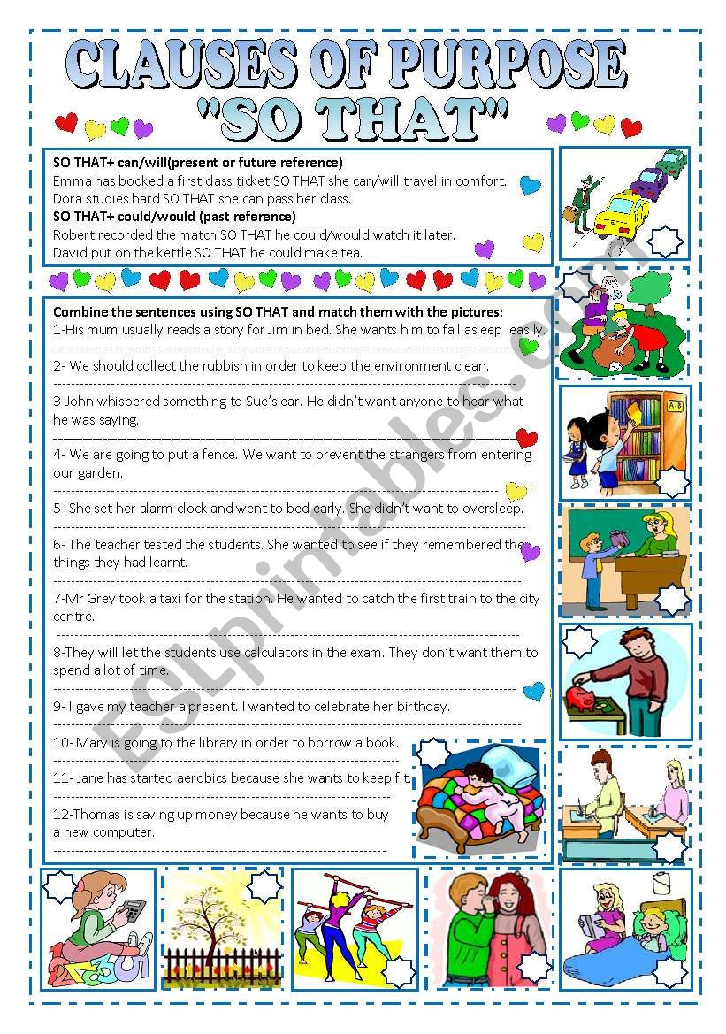 CLAUSES OF PURPOSE ´SO THAT´ - ESL worksheet by duygu2